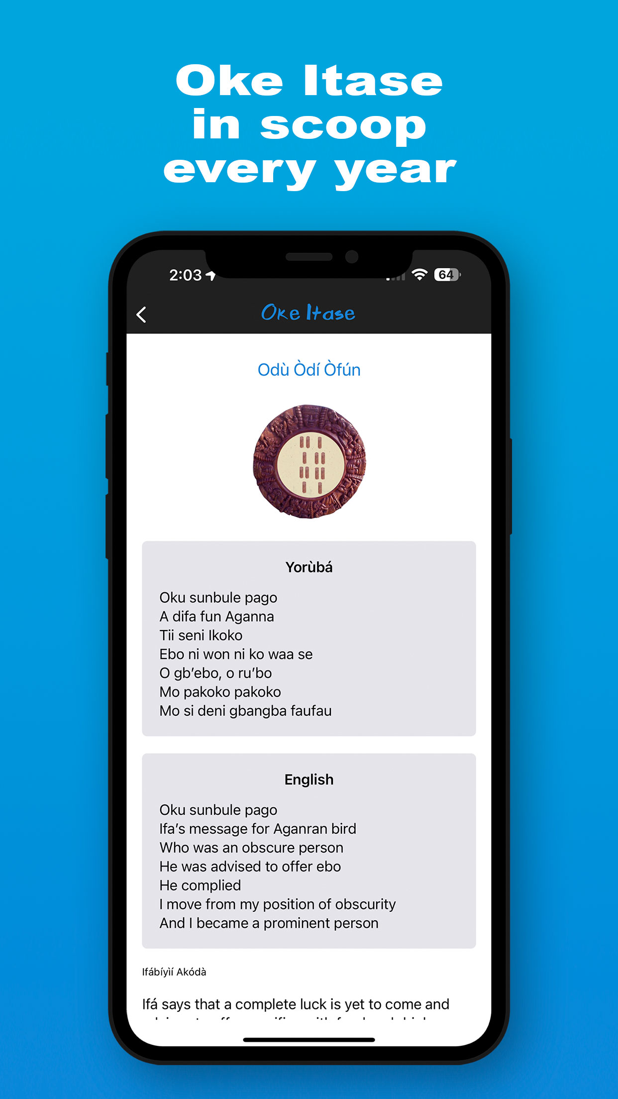 App Apola Irosun, versos y audios de los Odù de Irosun - Ilé Awo